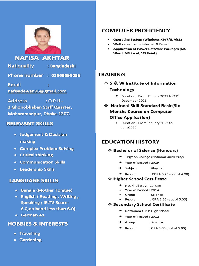 Uploaded CV Nafisa Akhtar | PDF