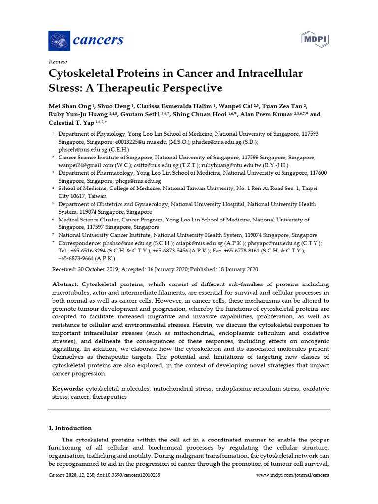 Cytoskeletal Proteins in Cancer and Intracellular Stress - A ...