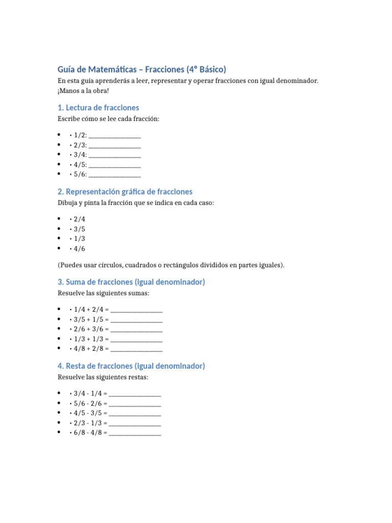 Guia Fracciones 4tobasico | PDF