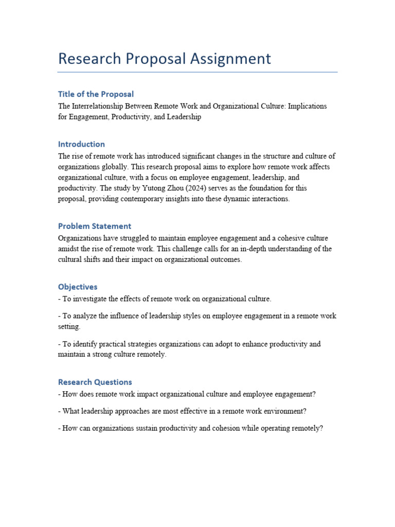 Research Proposal Remote Work 2024 | PDF | Leadership | Organizational ...
