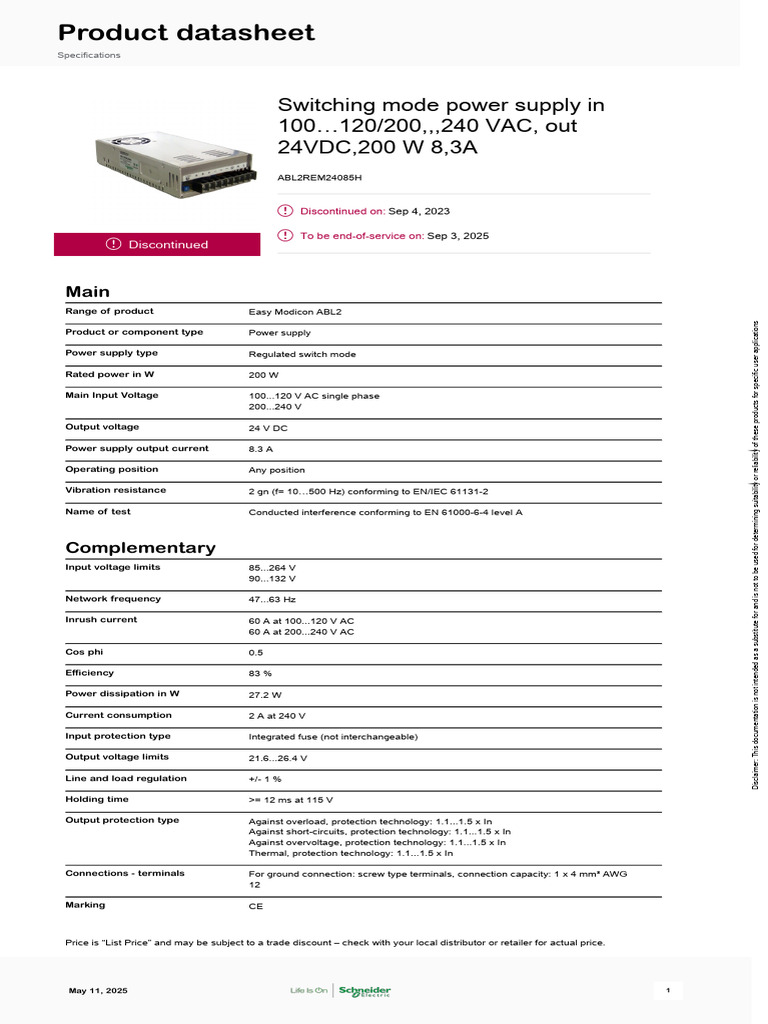 Schneider Electric - Easy-Modicon-ABL2 - ABL2REM24085H | PDF | Power ...