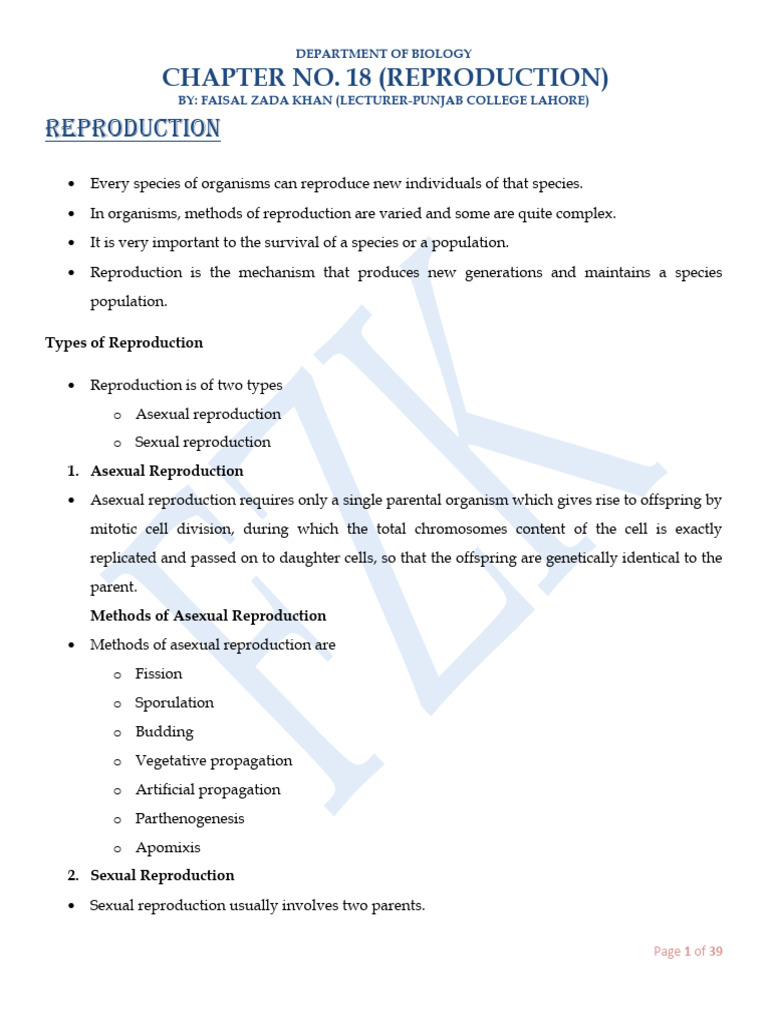 Biology-II-Chapter-18-Faisal Zada Khan | PDF | Menstrual Cycle | Sexual Reproduction