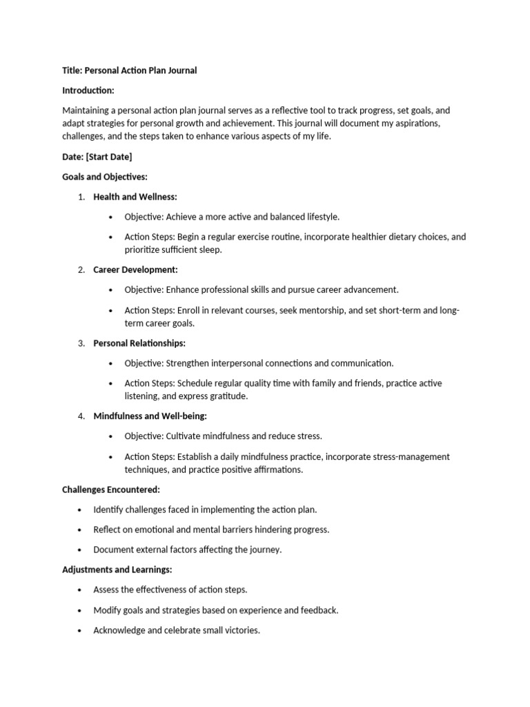 Personal Action Plan Journal | PDF | Goal | Mentorship
