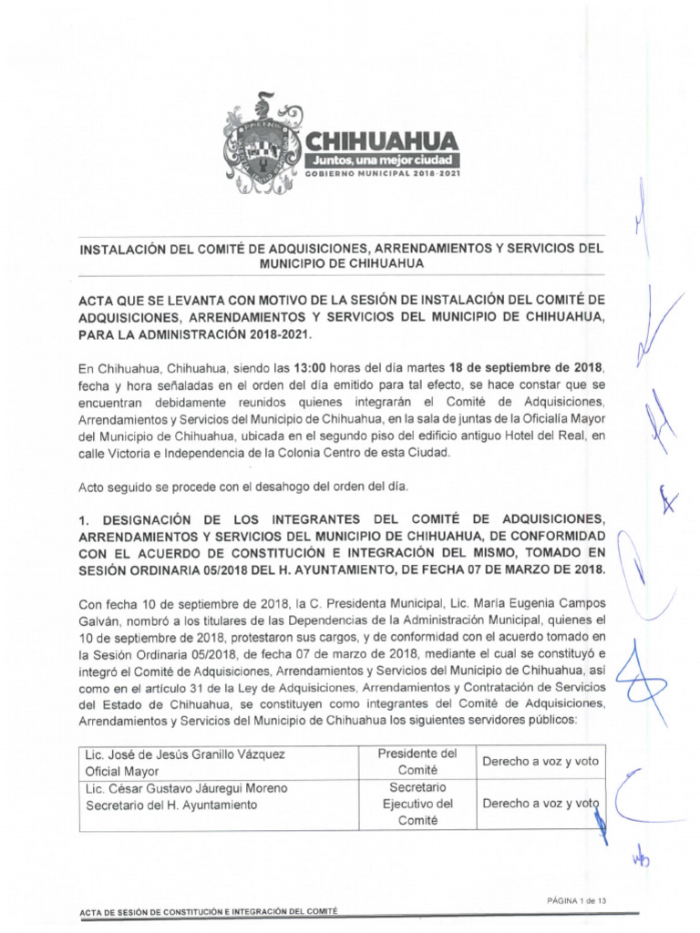 Acta de Instalación Del Comité de Adquisiciones CHIHUAHUA .2018-2021 | PDF