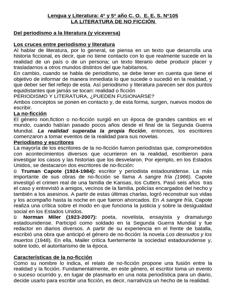 Literatura de No Ficción 4° 5° | PDF | No ficción | Escritores