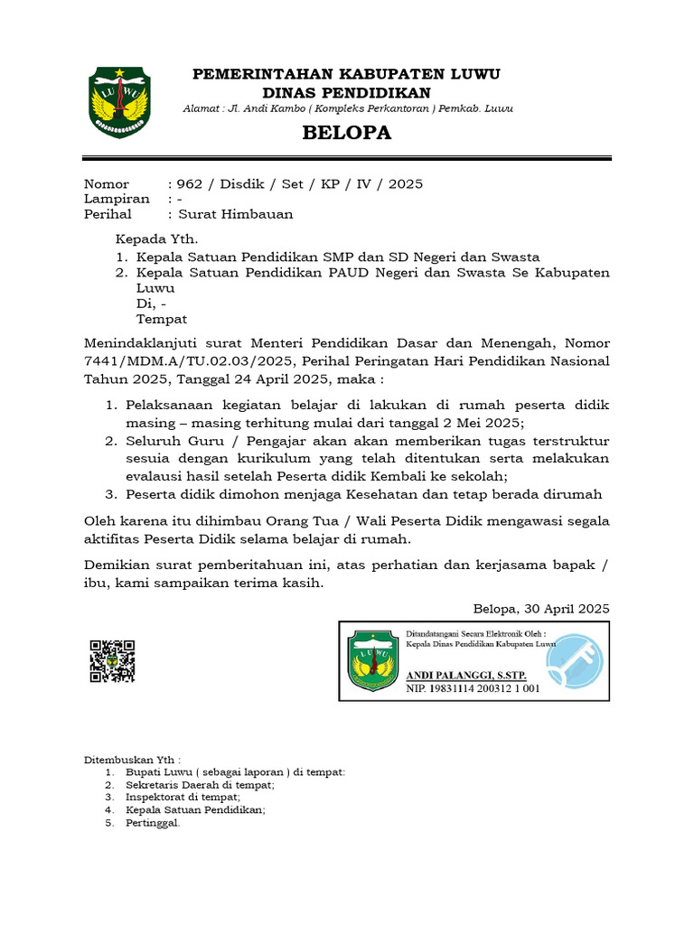 Himbauan Belajar di Rumah Luwu 2025 | PDF
