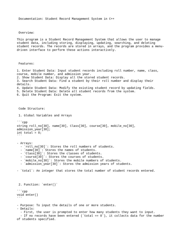 Documentation Student Record Management System | PDF | Computer Program ...