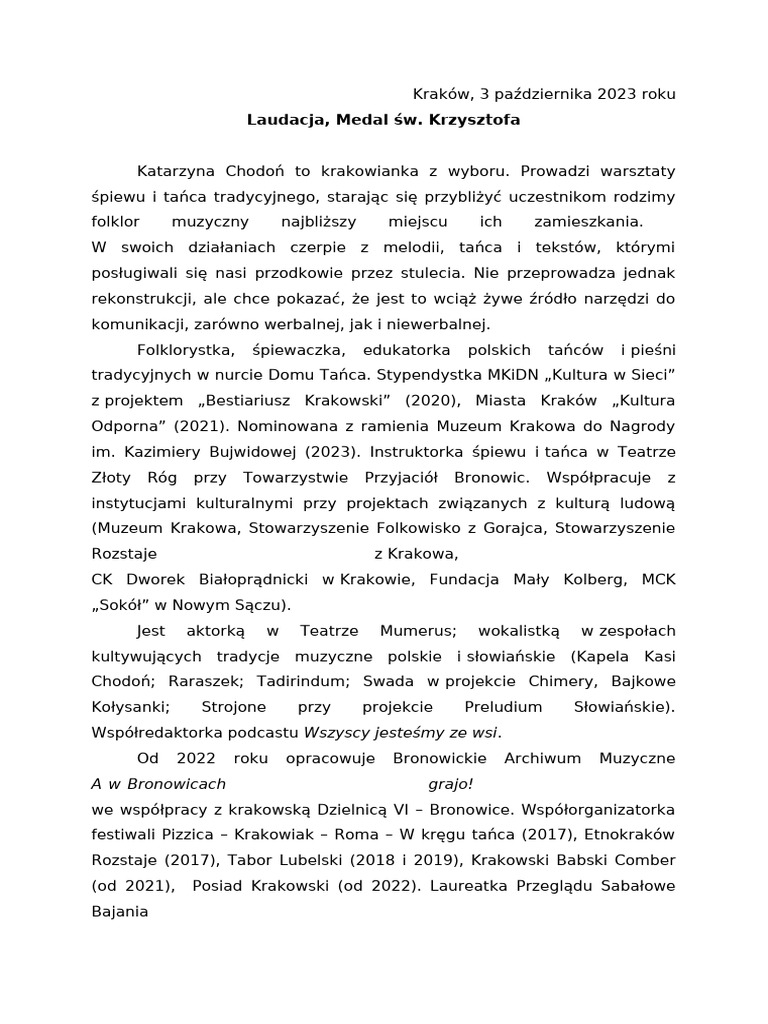 2023-medal-sw-krzysztofa-laudacja-katarzyna-chodon | PDF