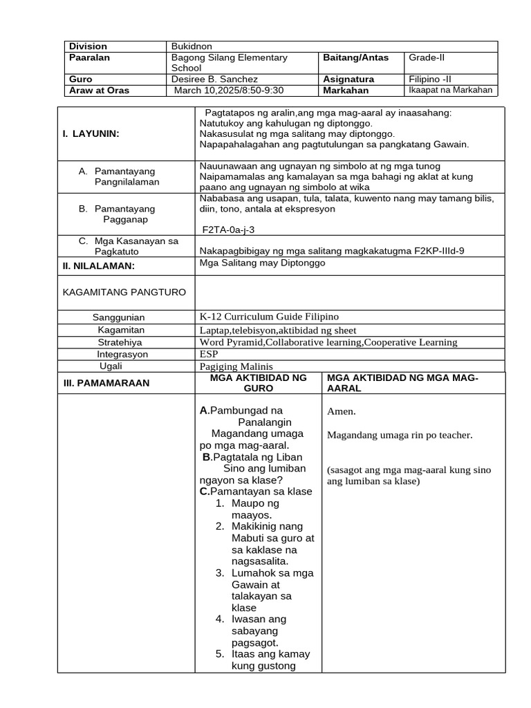 Classroom Demonstration Filipino 2 q3 | PDF
