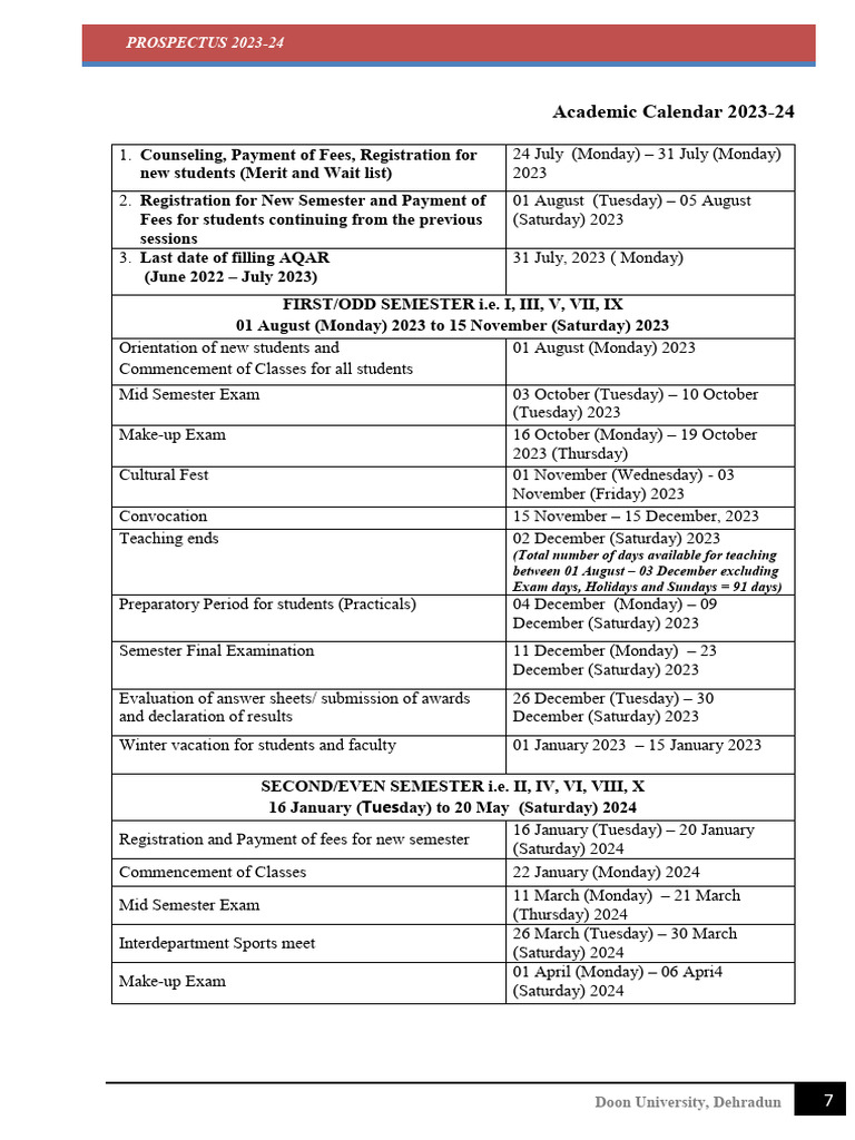 Academic Calendar 2023-24: PROSPECTUS 2023-24 | PDF | Academic Term ...