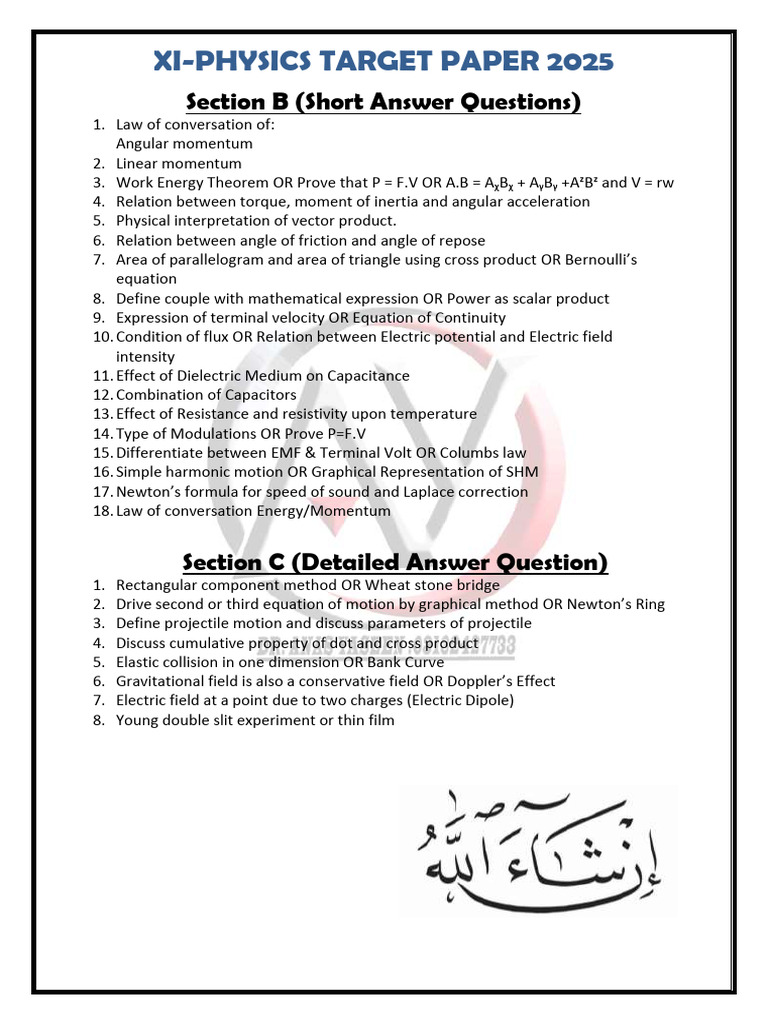 XI Physics Target Paper 2025 | PDF