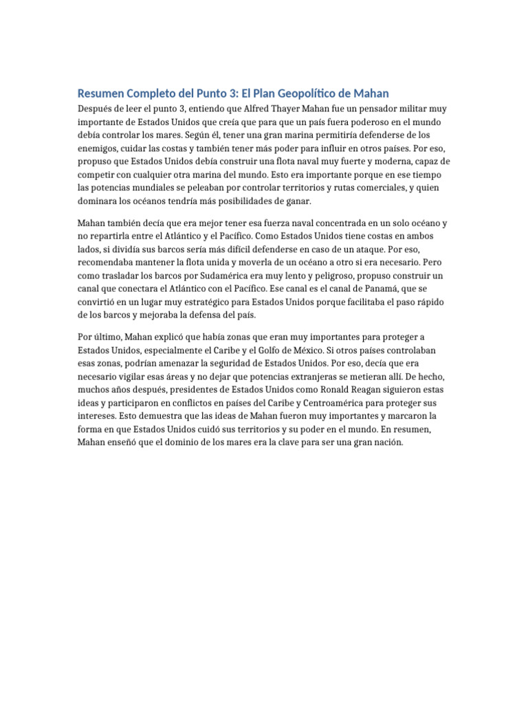 Resumen Plan Mahan Estudiante Plana Esquema | PDF | Alfred Thayer Mahan ...