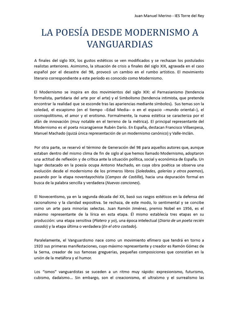 poesía modernismo a vanguardias | PDF | Vanguardia | Las artes