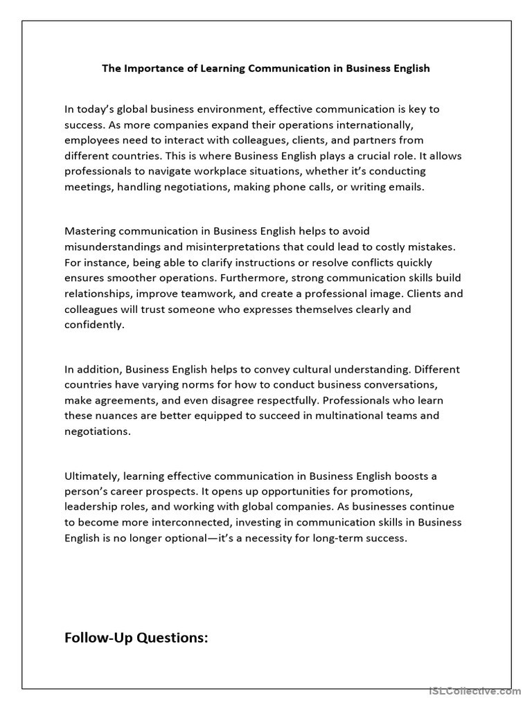 The Importance of Learning Communication in Business English | PDF ...