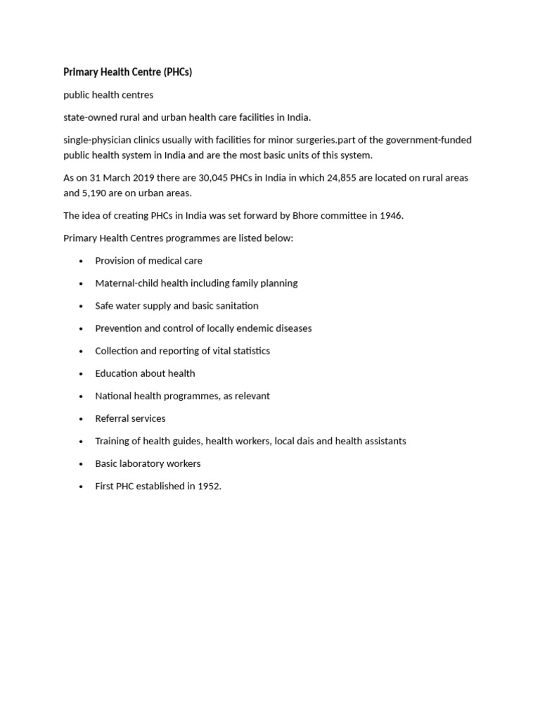 Primary Health Centre (PHCS) | PDF