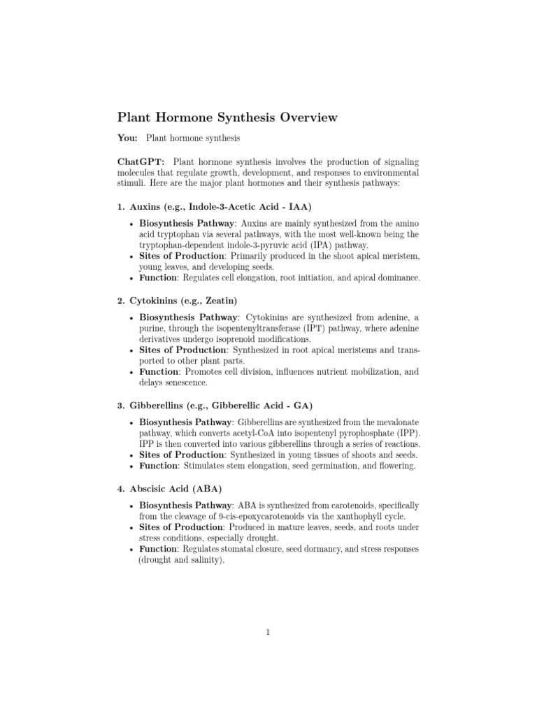 Plant Hormone Synthesis Overview | PDF | Plant Hormone | Plant Nutrition