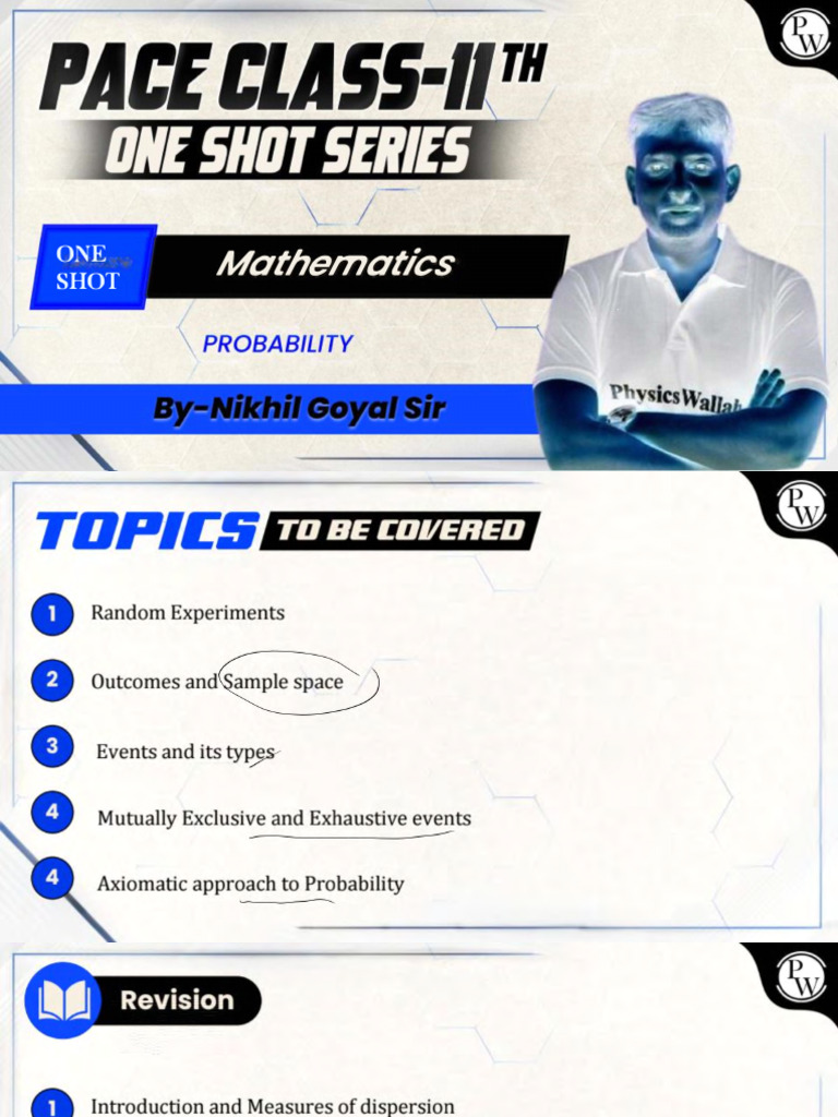 Probability - Class Notes - Pace Class - 11th One Shot Series | PDF