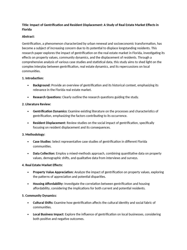 Title Impact of Gentrification and Resident Displacement A Study of ...