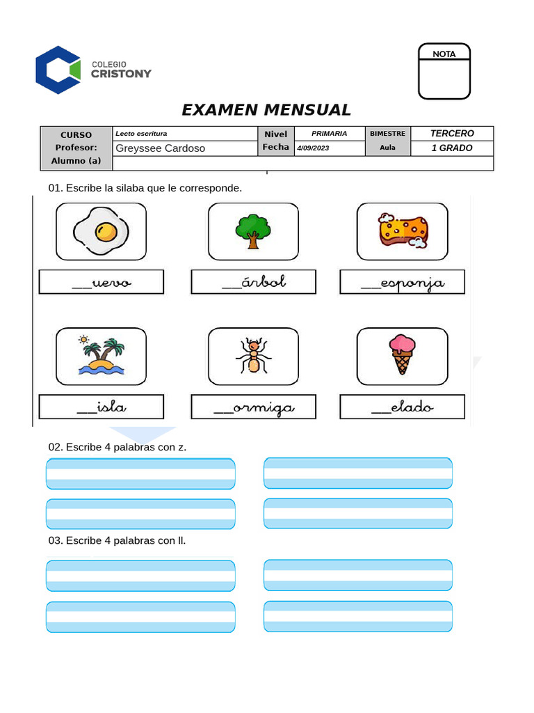 Examen de Lectoescritura | PDF
