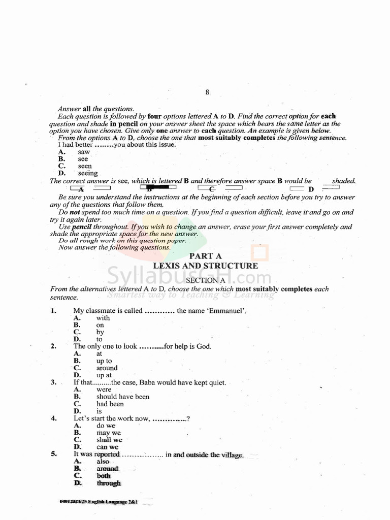 2025 English Language Mock Exam | PDF | Semantic Units | Syntax