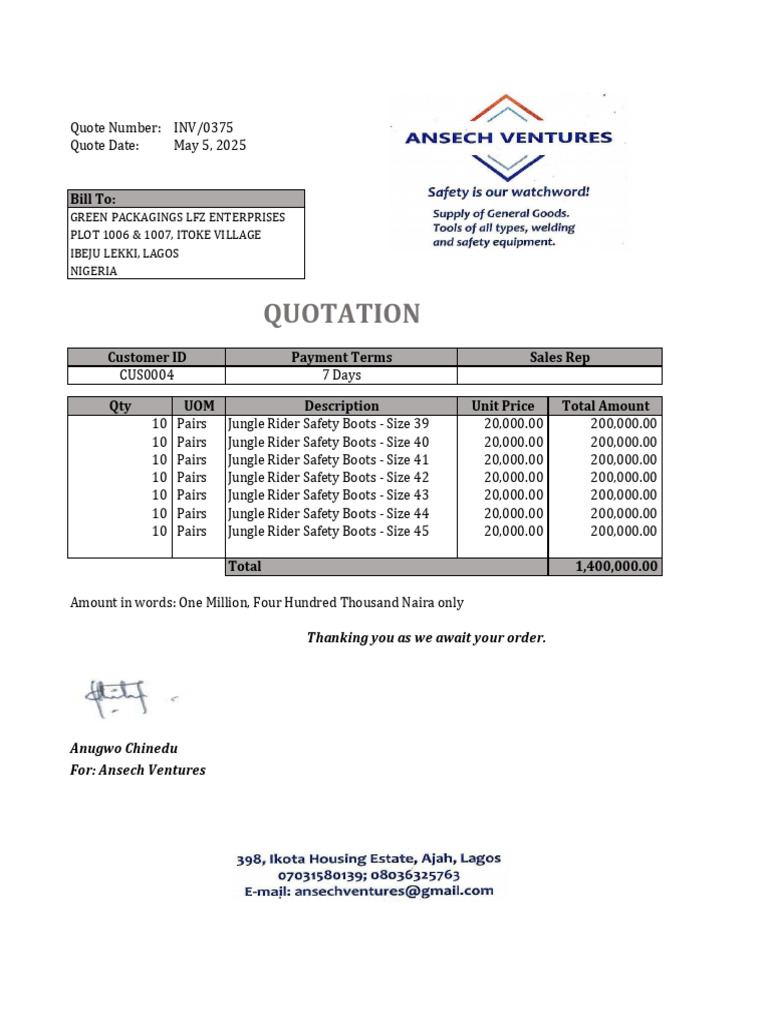 Quotation - Safety Boots 1 | PDF