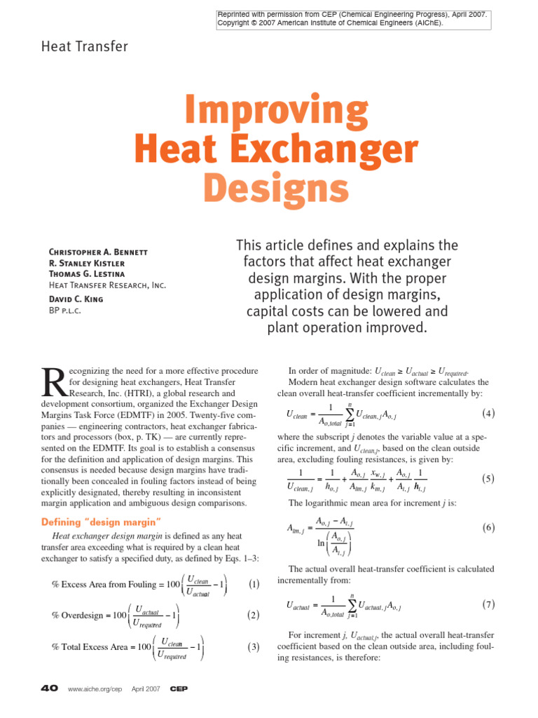 Improving Heat Exchanger Designs | PDF | Heat Transfer | Heat Exchanger