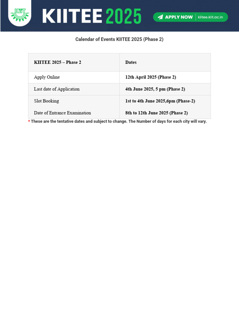 Calendar of Events KIITEE 2025phase 2 | PDF