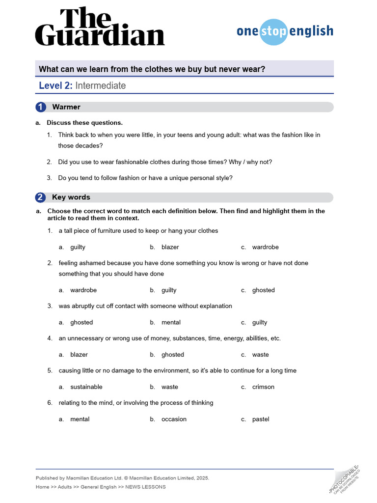 Clothes We Wear - B2 News Lesson | PDF | Clothing