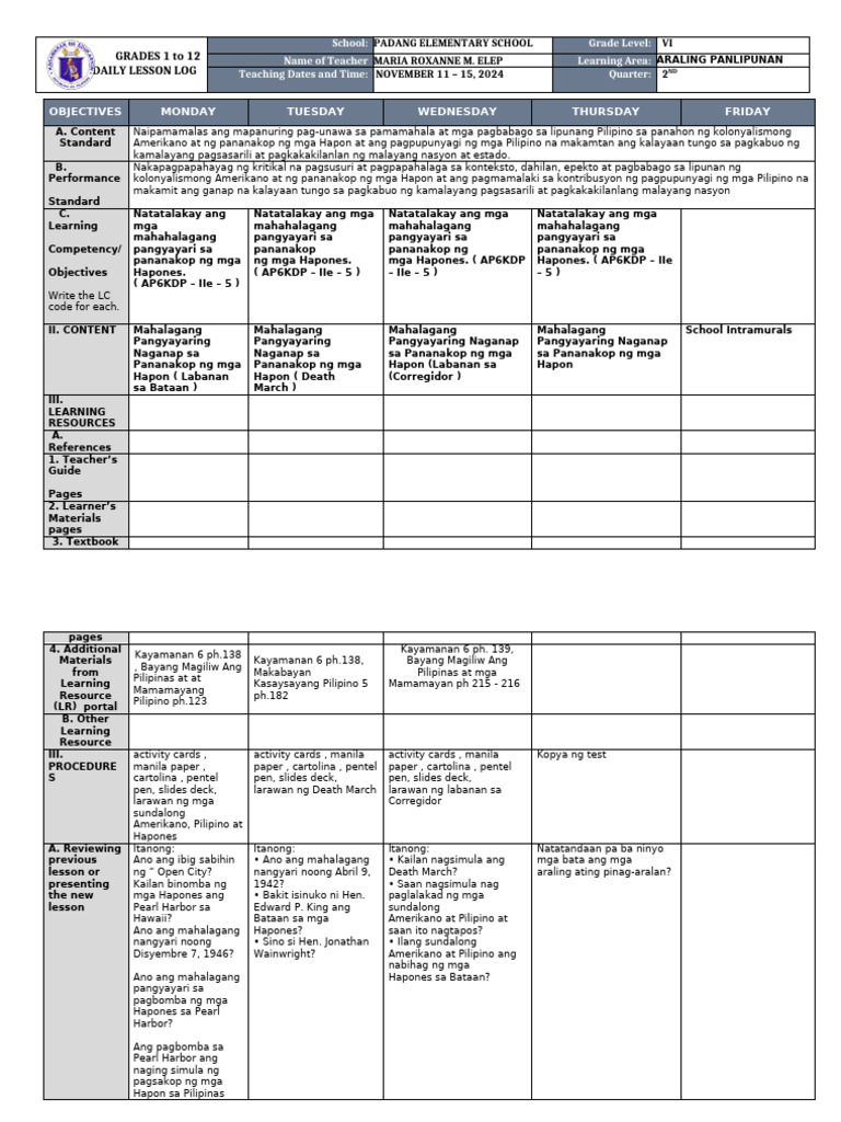 DLL AP 6 Week 6 2nd Quarter Print | PDF