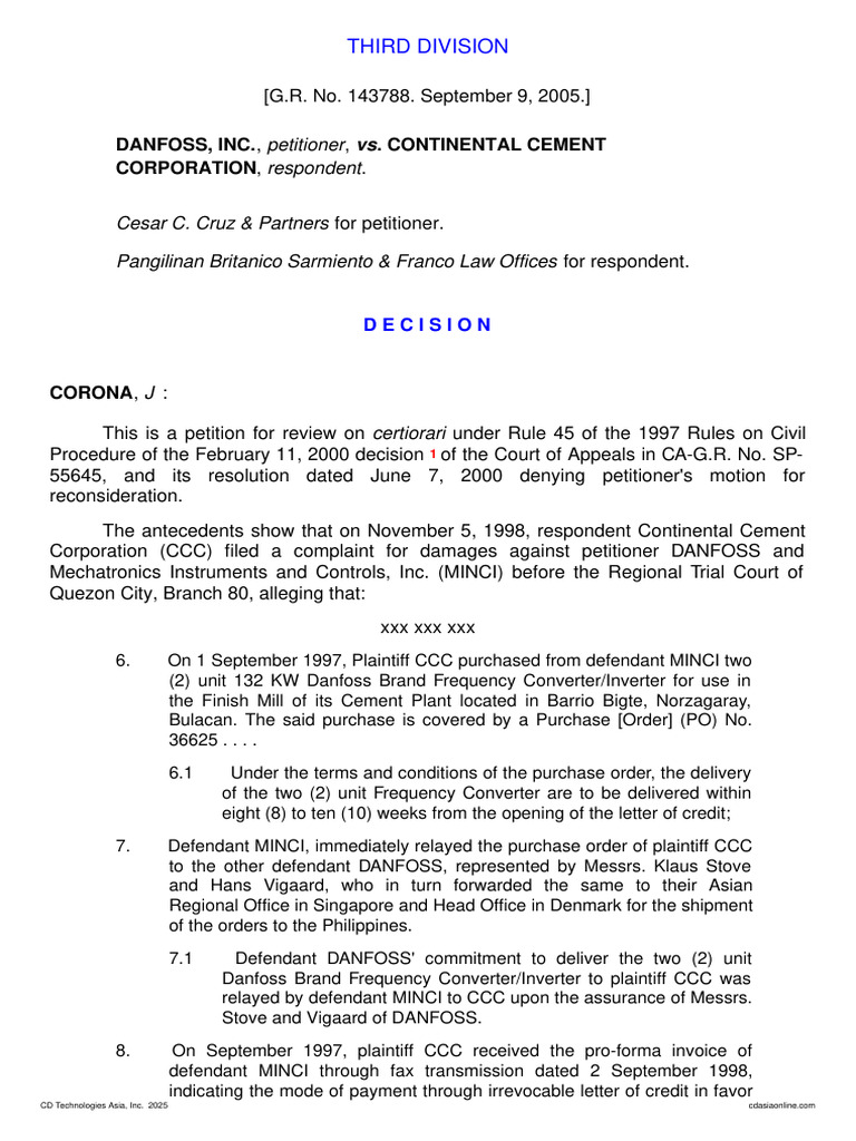 Danfoss vs. Continental Cement Case Review | PDF | Cause Of Action ...