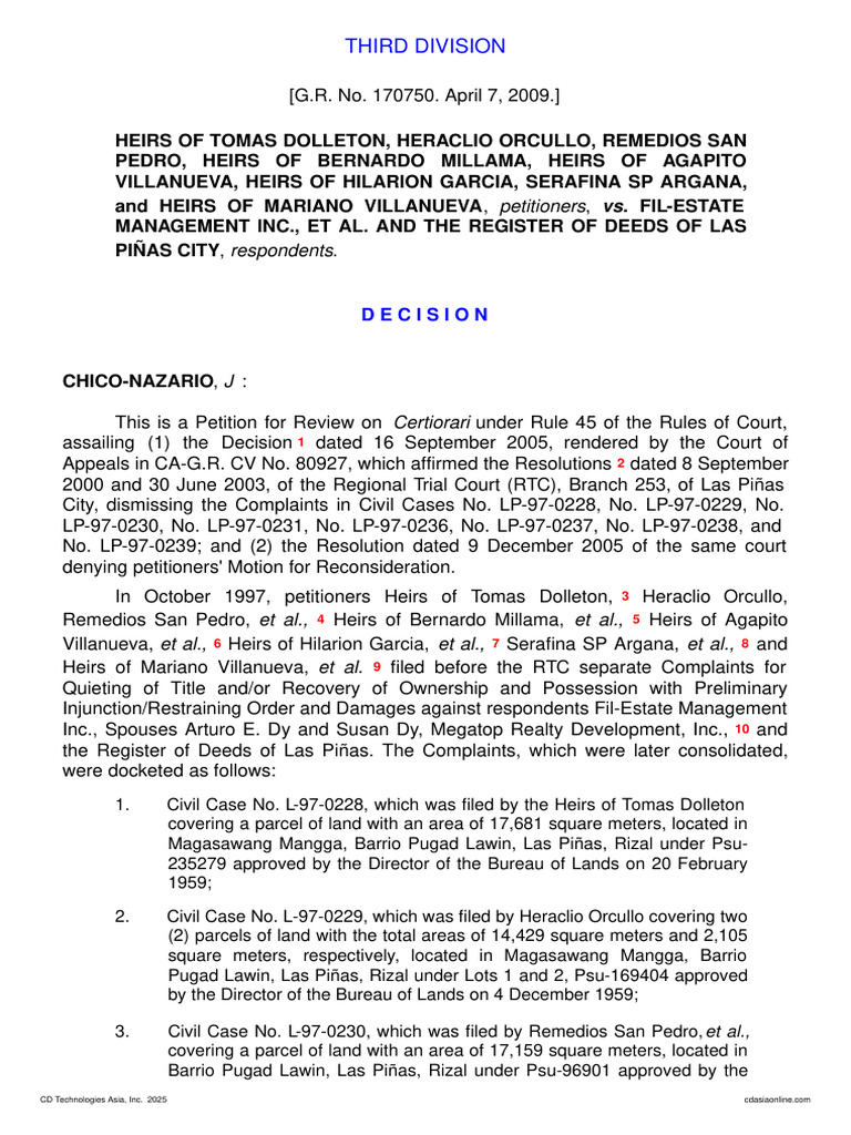 Heirs of Dolleton v. Fil-Estate Management, Inc. | PDF | Complaint ...