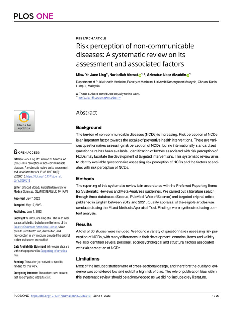 Journal Pone 0286518 | PDF | Non Communicable Disease | Systematic Review