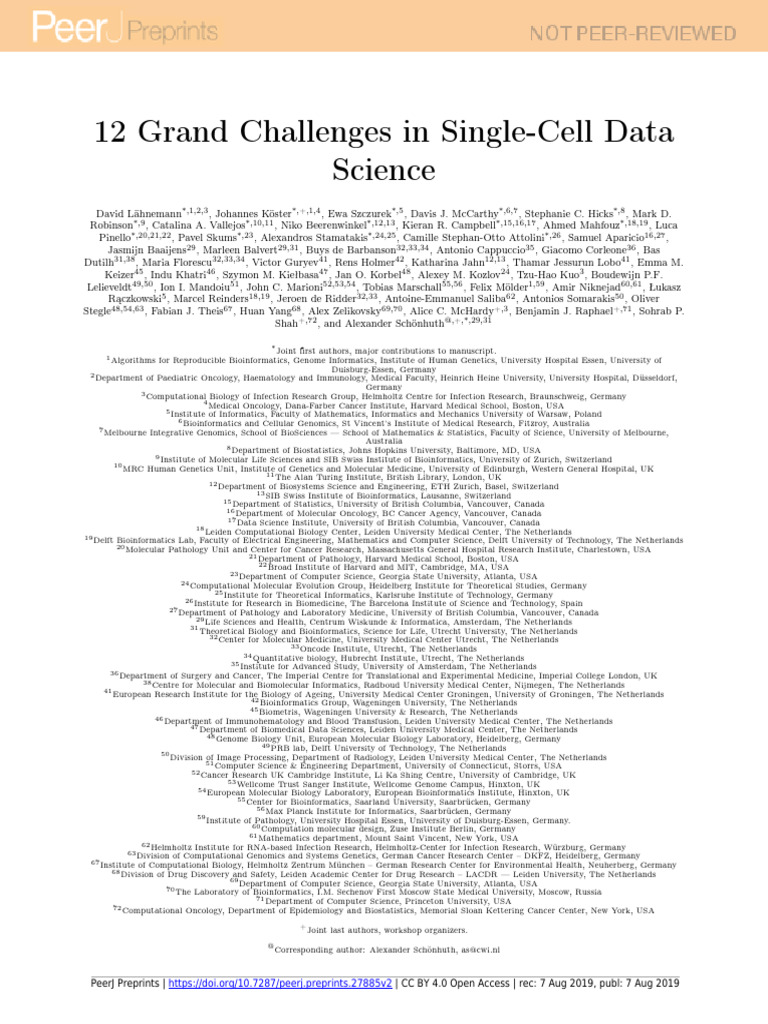 2019_peerj_12 Grand Challenges in Single-cell Data Science | PDF | Dna ...
