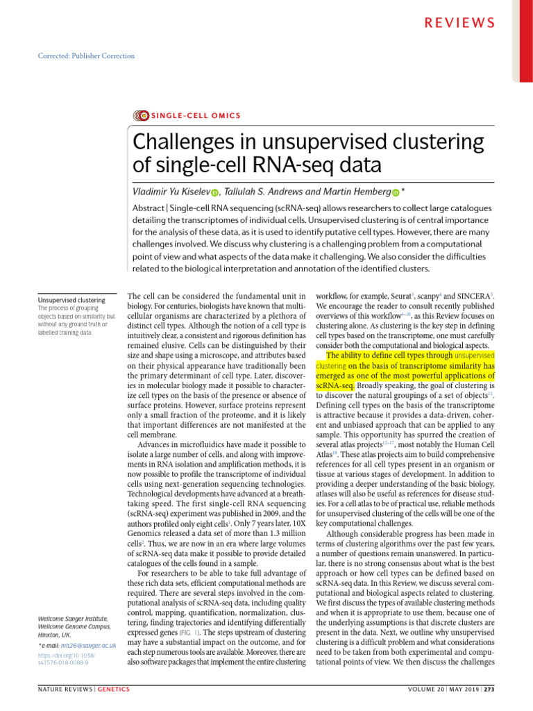 Challenges In Unsupervised Clustering Of Single Cell Rna Seq Data Pdf Cluster Analysis