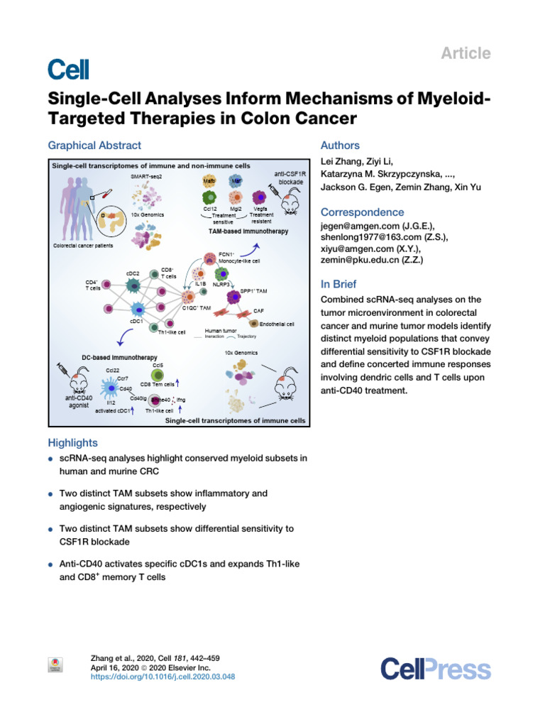 Single-Cell Analyses Inform Mechanisms of MyeloidTargeted Therapies in ...