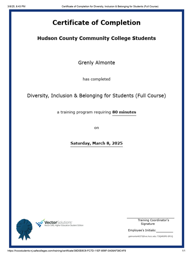 Certificate of Completion For Diversity, Inclusion & Belonging For ...