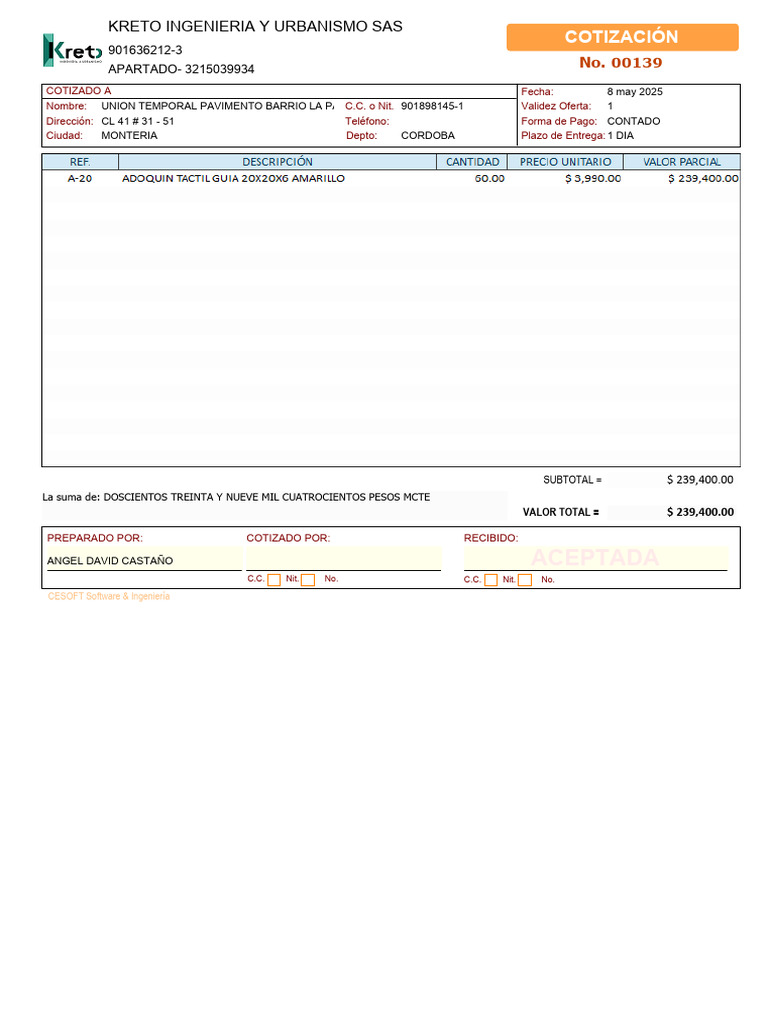 Cotización 0139 | PDF