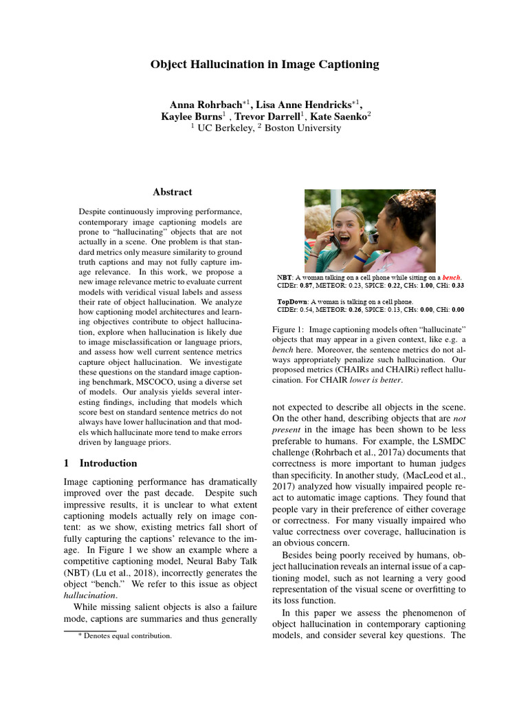 Assessing Object Hallucination in Captioning | PDF | Computational ...