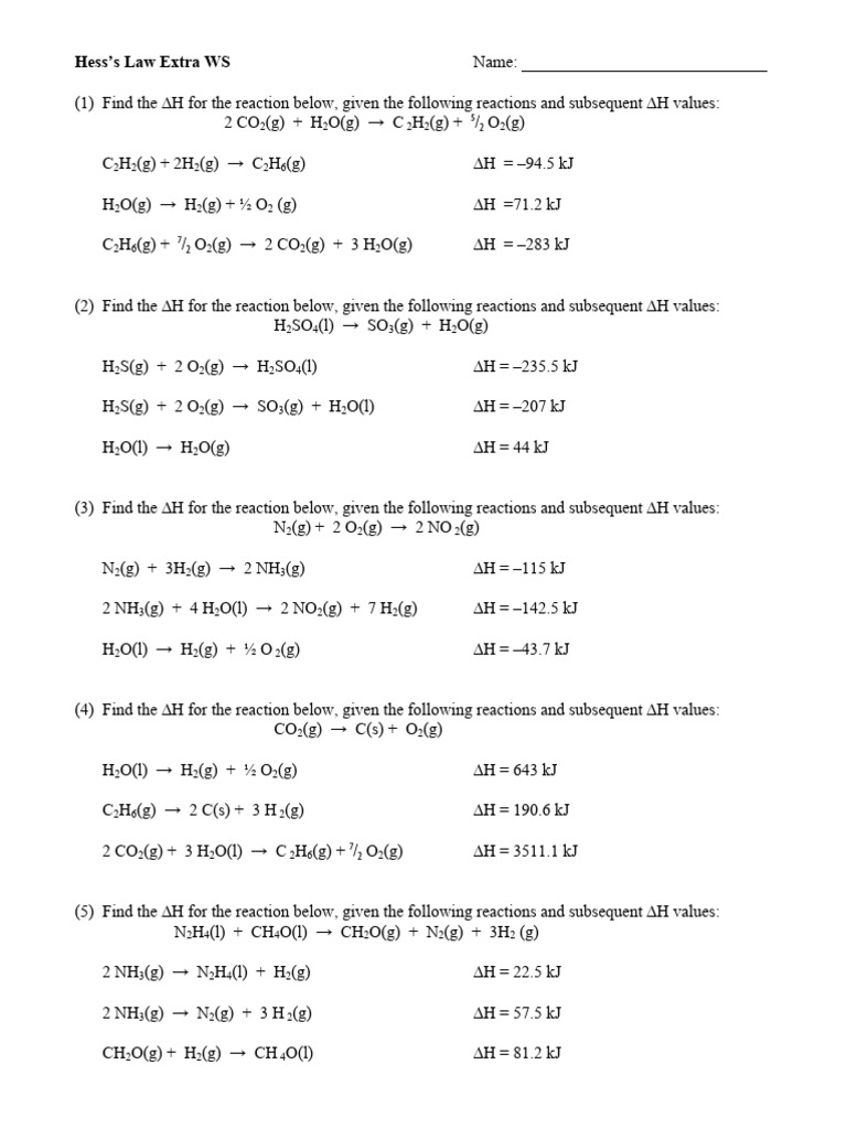 Hess Law Problems - 250416 - 101246 | PDF