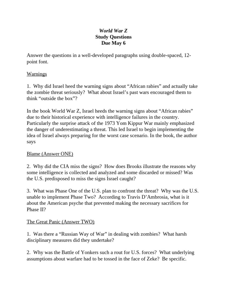 World War Z Study Questions | PDF | Military | Warfare
