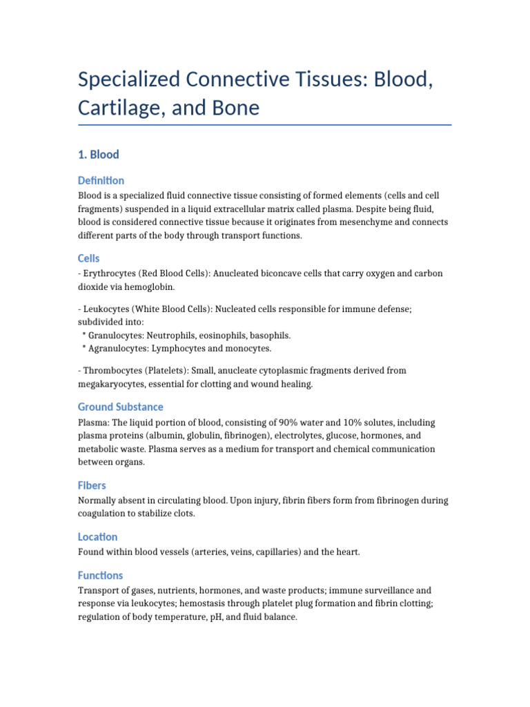 Specialized Connective Tissues Report | PDF