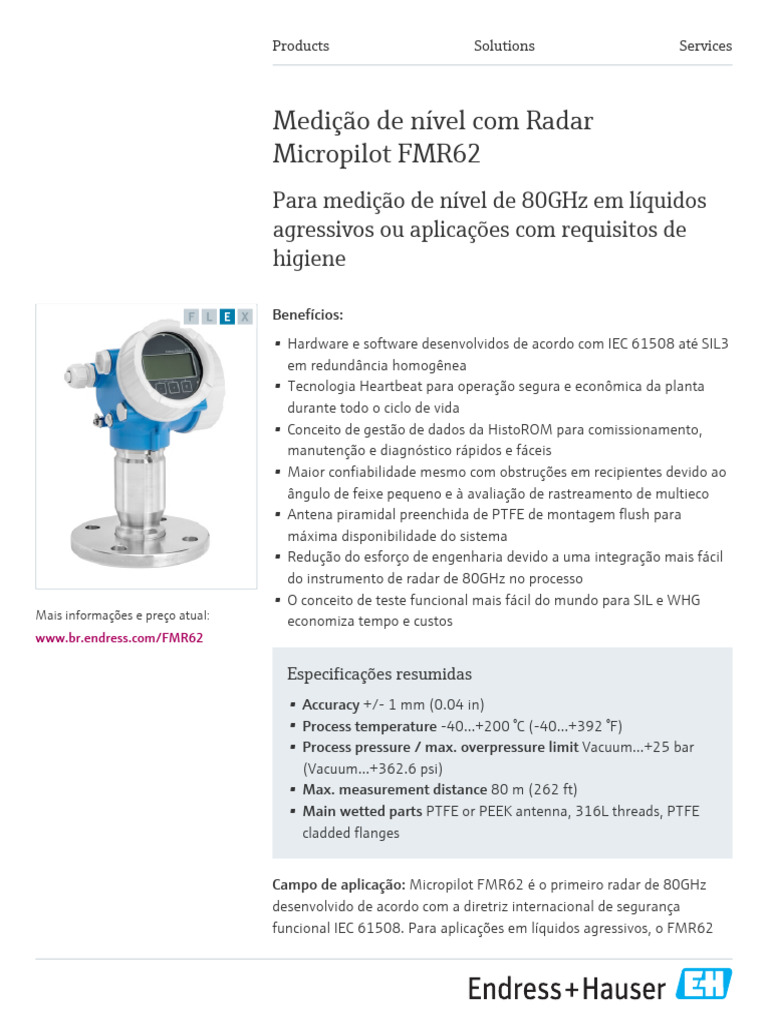Endress-Hauser Micropilot FMR62 PT | PDF | Segurança | Engenharia de ...