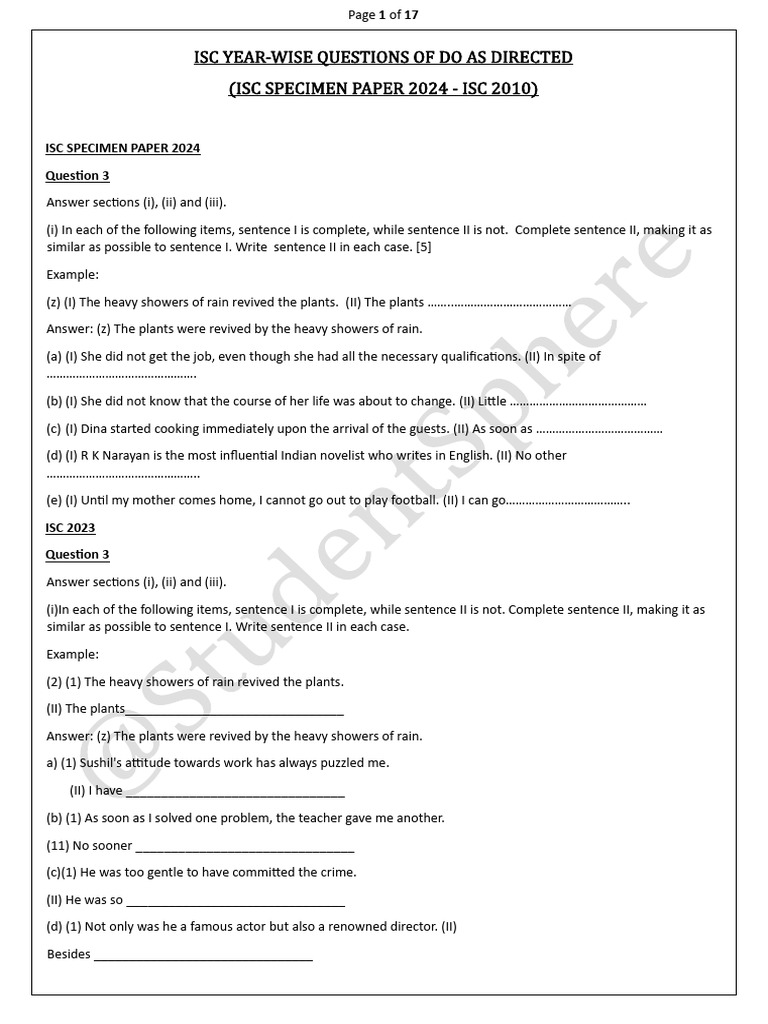 ISC Do As Directed Questions 2024 | PDF