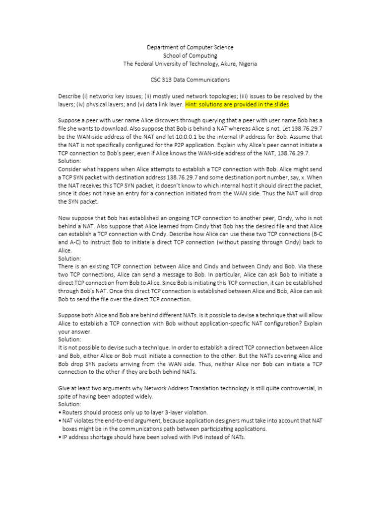 CSC 313 Data Communications 2025 | PDF | Computer Network ...
