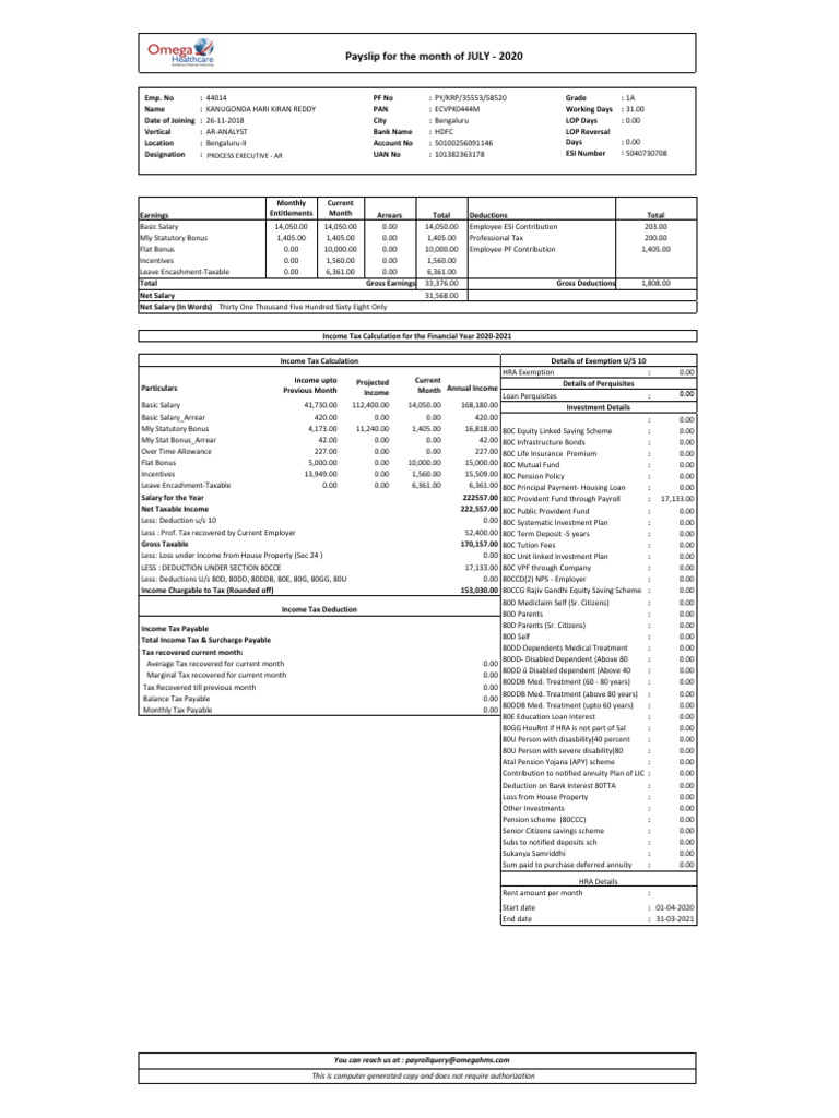 July Payslip | PDF | Taxes | Tax Deduction
