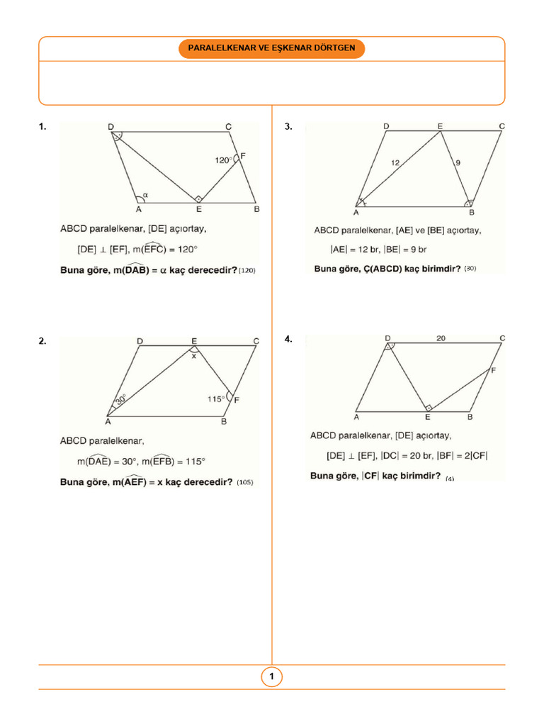 Paralelkenar Ve Eşkenar Dörtgen | PDF