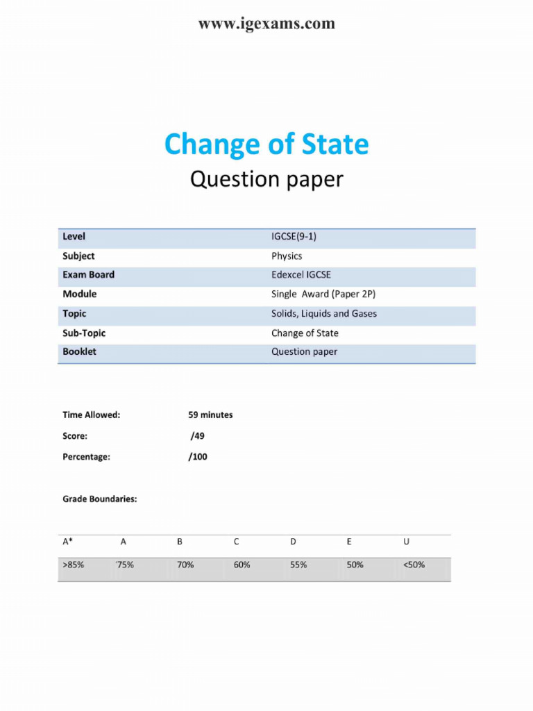 Change of State Worksheet | PDF
