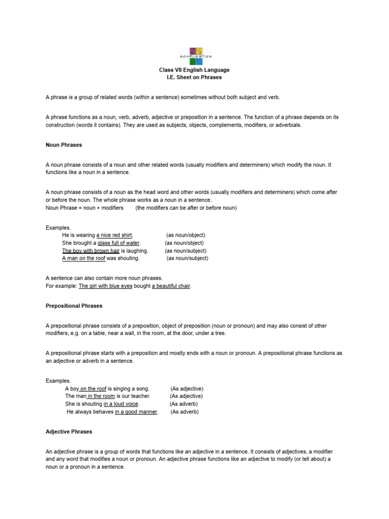 English Language Phrases Notes | PDF | Adverb | Noun