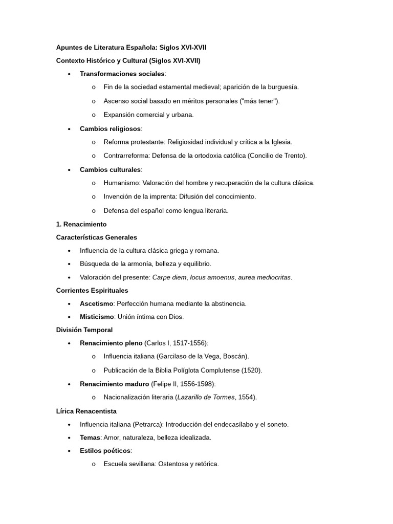 Literatura Española: Siglos XVI-XVII | PDF | Renacimiento | Novelas