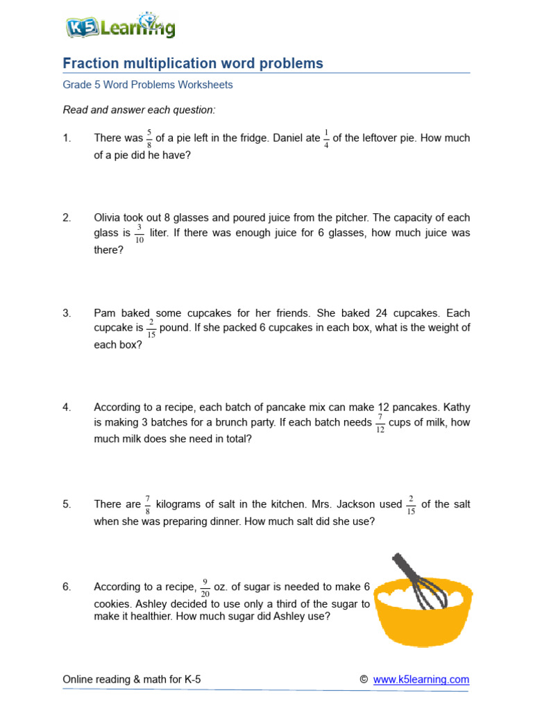 Grade 5 Fraction Multiplication Problems | PDF | Cupcake | Foods